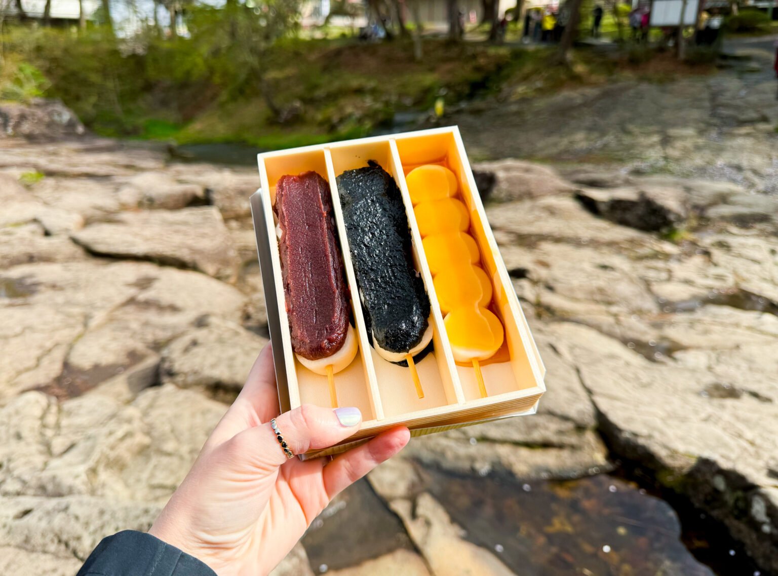 Flying Dango From Kakko Dango at Genbikei Gorge in Japan